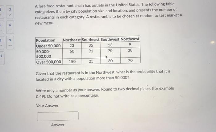 Solved 2 3 A fast-food restaurant chain has outlets in the | Chegg.com
