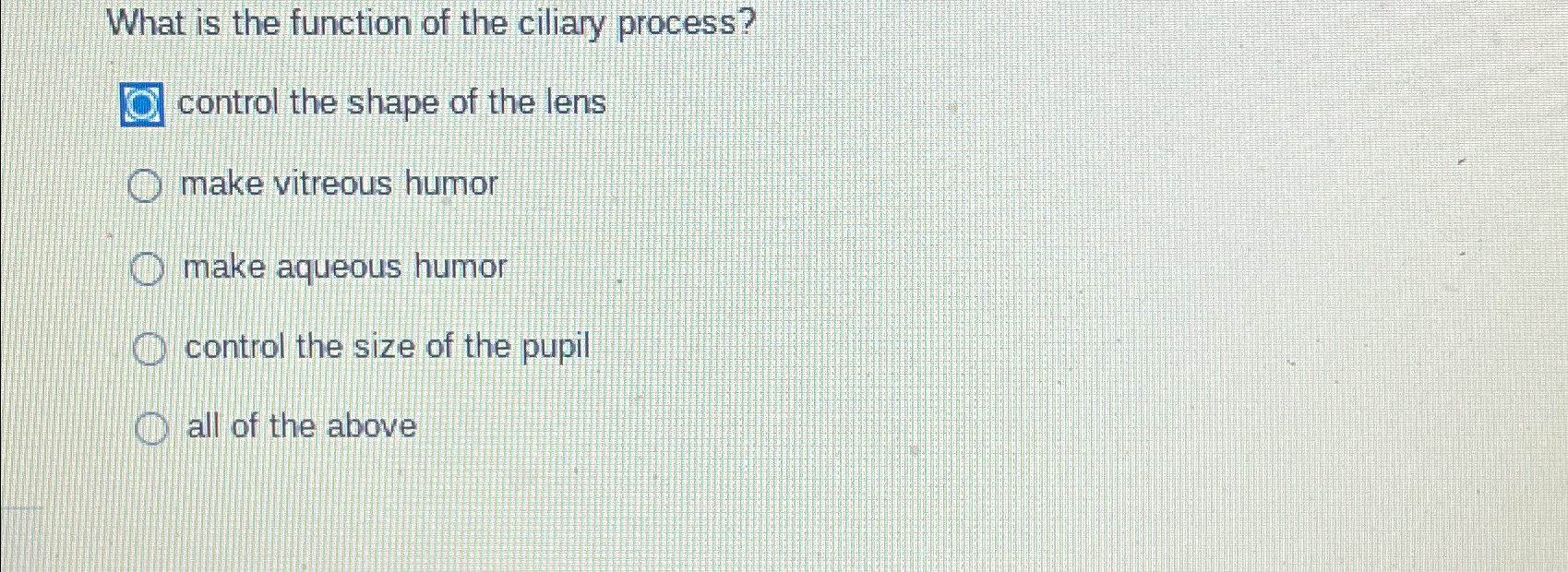 Solved What is the function of the ciliary process?control | Chegg.com