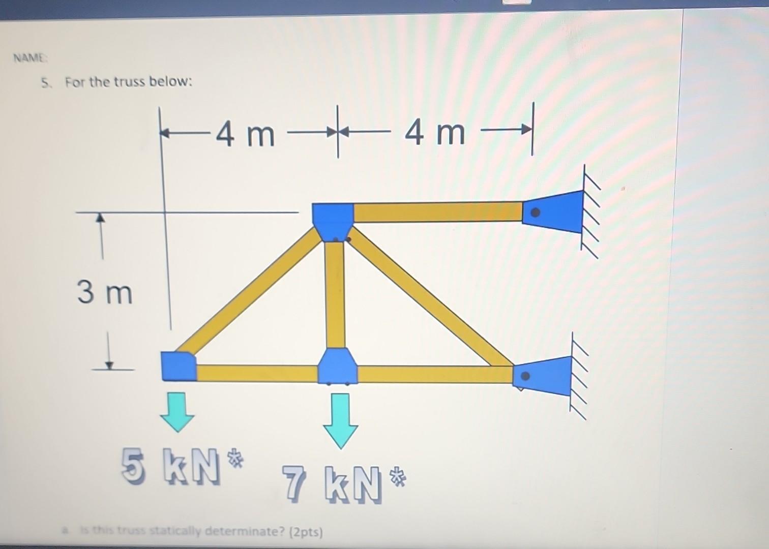 Solved 5. For the truss below:a. Is this truss statically | Chegg.com