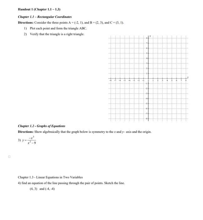 Solved Chapter I.I-Rectangular Coordinates Directions: | Chegg.com