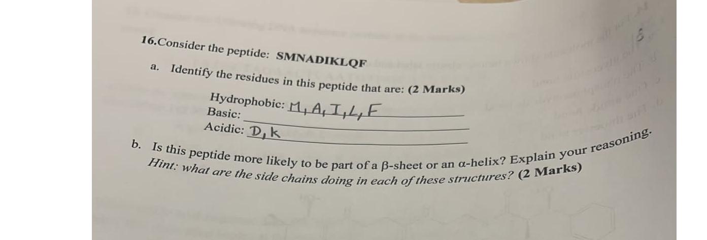 Solved Consider the peptide: SMNADIKLQFa. ﻿Identify the | Chegg.com