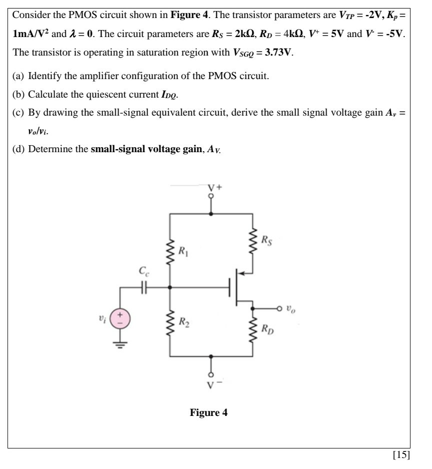 Solved Consider the PMOS circuit shown in Figure 4. The | Chegg.com