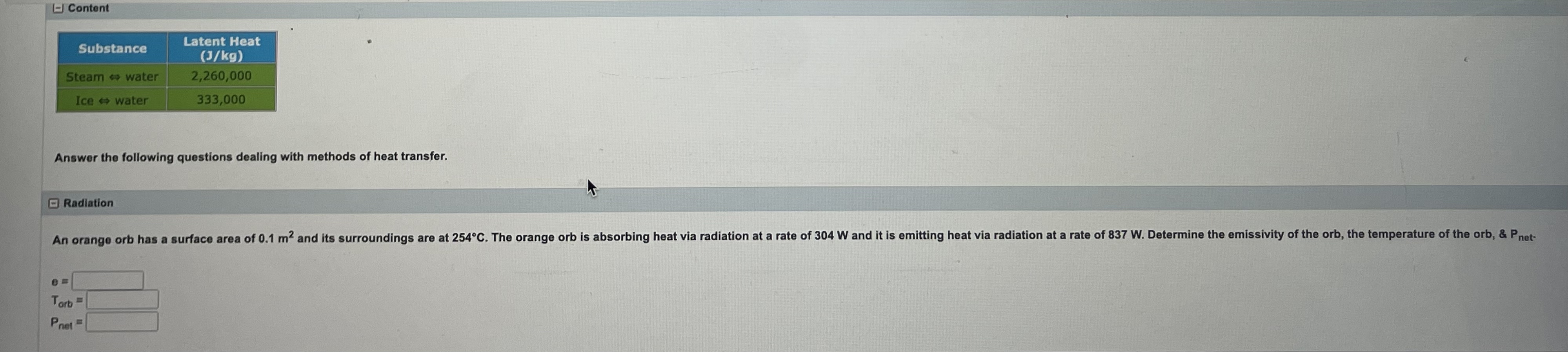 Solved An orange orb has a surface area of 0.1 ﻿m2 ﻿and its | Chegg.com
