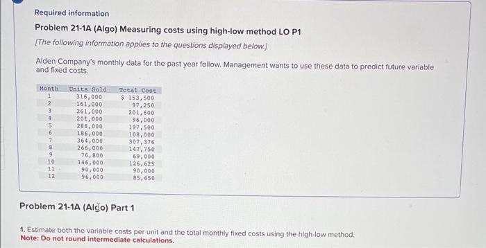 Solved Required Information Problem 21 1a Algo Measuring