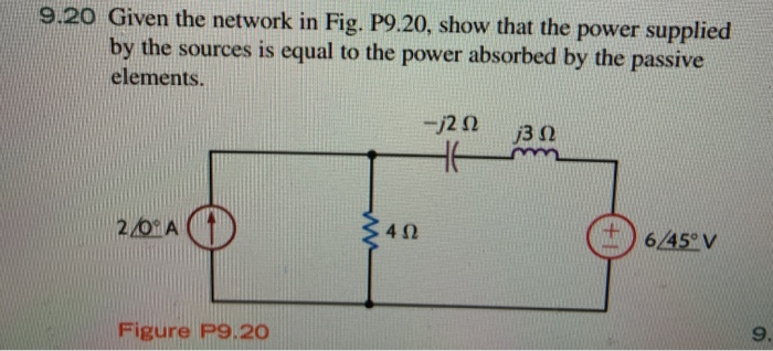 Solved 9.20 Given the network in Fig. P9.20, show that the | Chegg.com