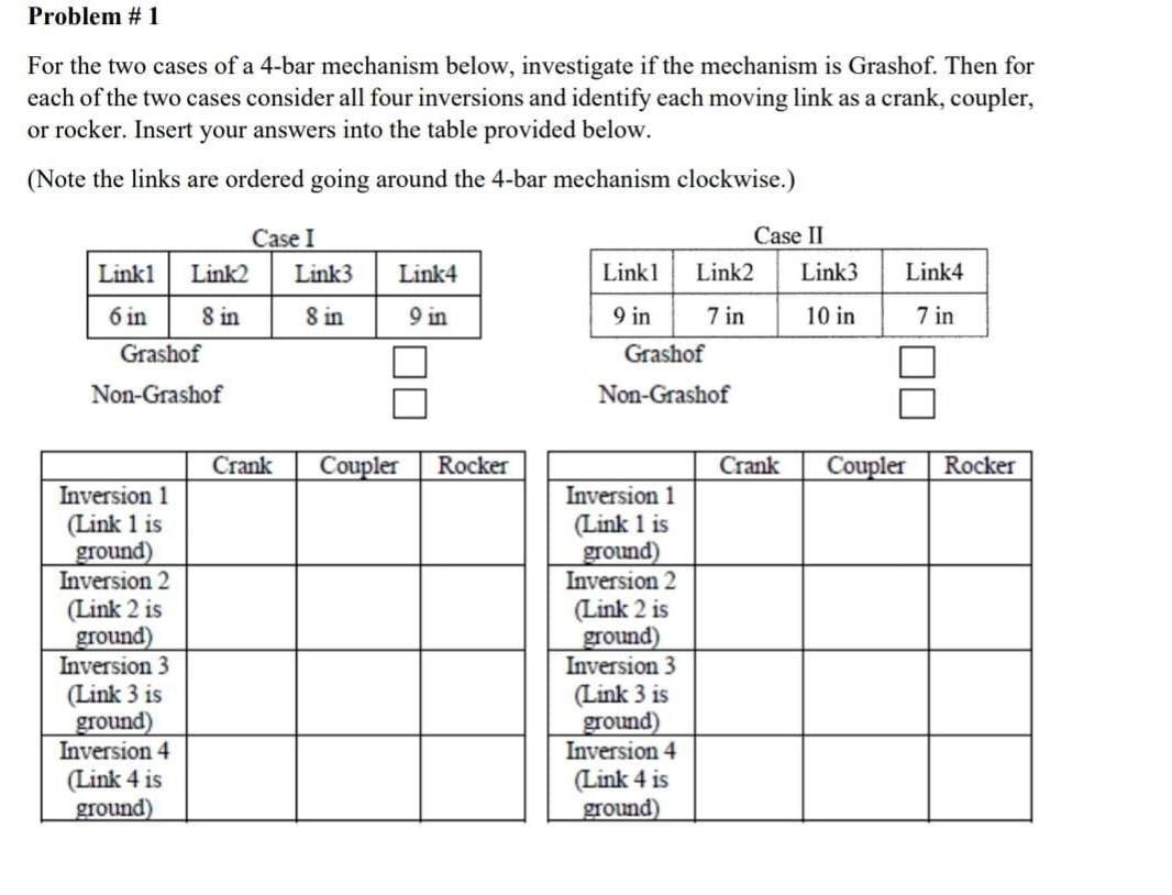 Solved Problem # 1For the two cases of a 4-bar mechanism | Chegg.com