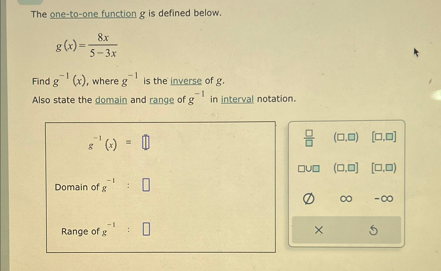 Solved The one-to-one function g ﻿is defined | Chegg.com