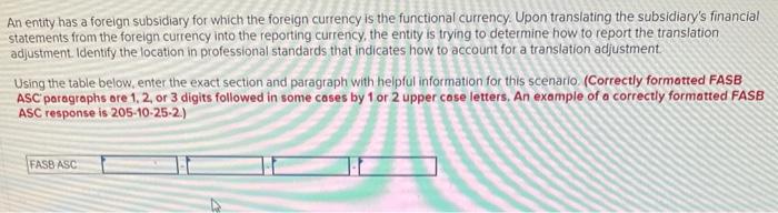 Solved An entity has a foreign subsidiary for which the | Chegg.com