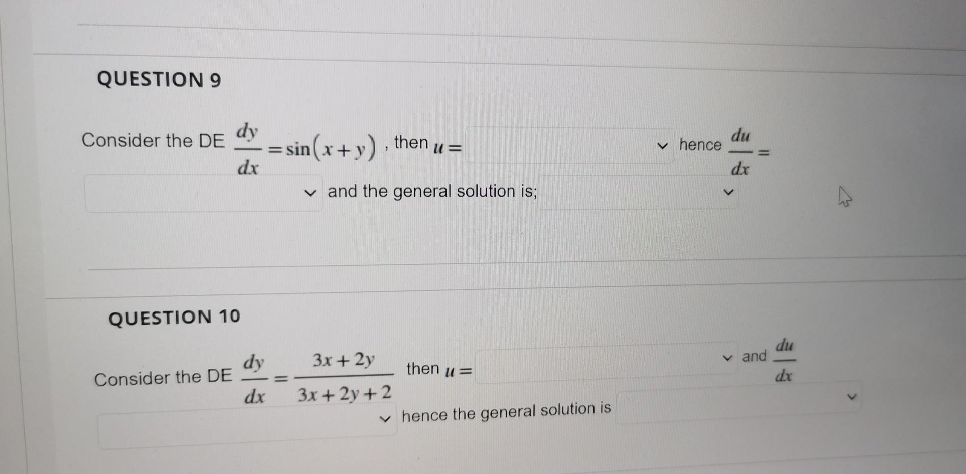 Solved Consider the DE dydy=sin(x+y), then u= and the | Chegg.com Solved Consider the DE dydy=sin(x+y), then u= and the | Chegg.com