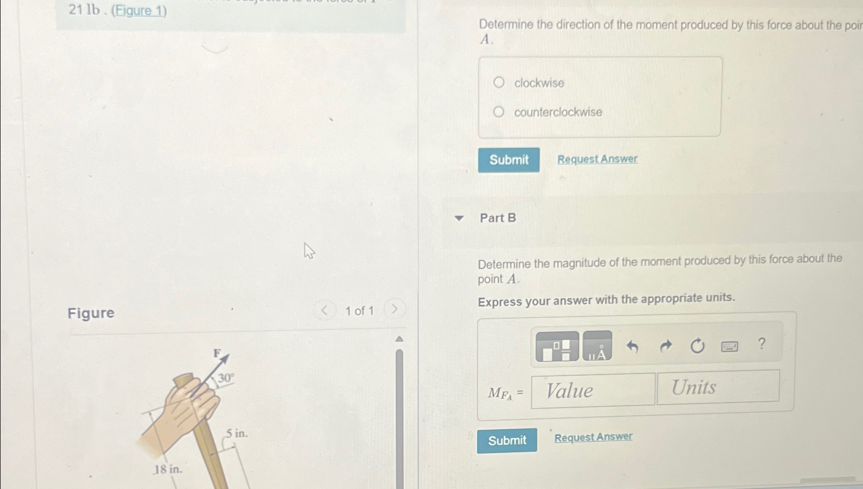 Solved 21lb. (Figure 1)\\nDetermine the direction of the | Chegg.com