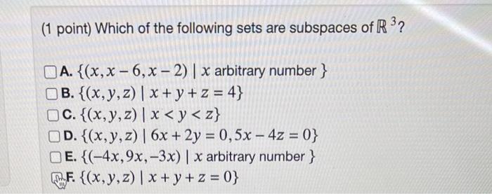 Solved (1 point) Which of the following sets are subspaces | Chegg.com