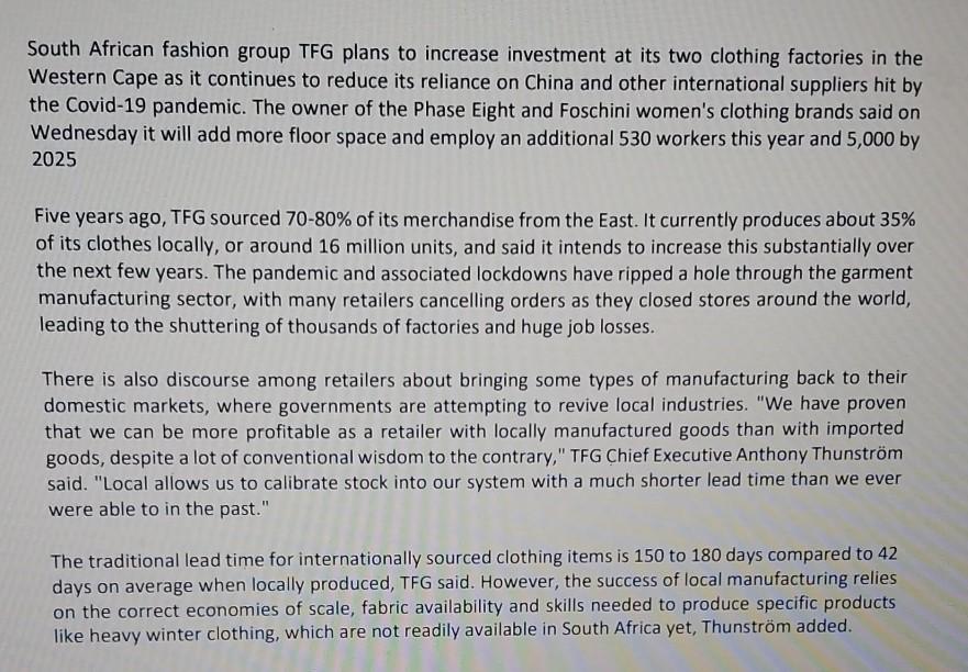Solved South African fashion group TFG plans to increase | Chegg.com