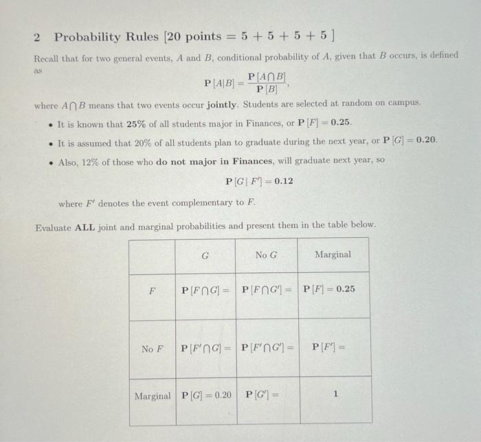 Solved Probability Rules [20 points = 5 + 5 + 5 + 5] Recall | Chegg.com