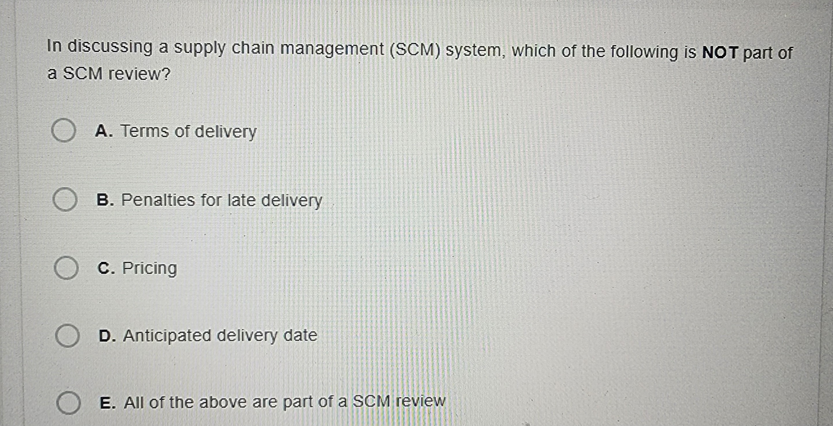 Solved In discussing a supply chain management (SCM) | Chegg.com