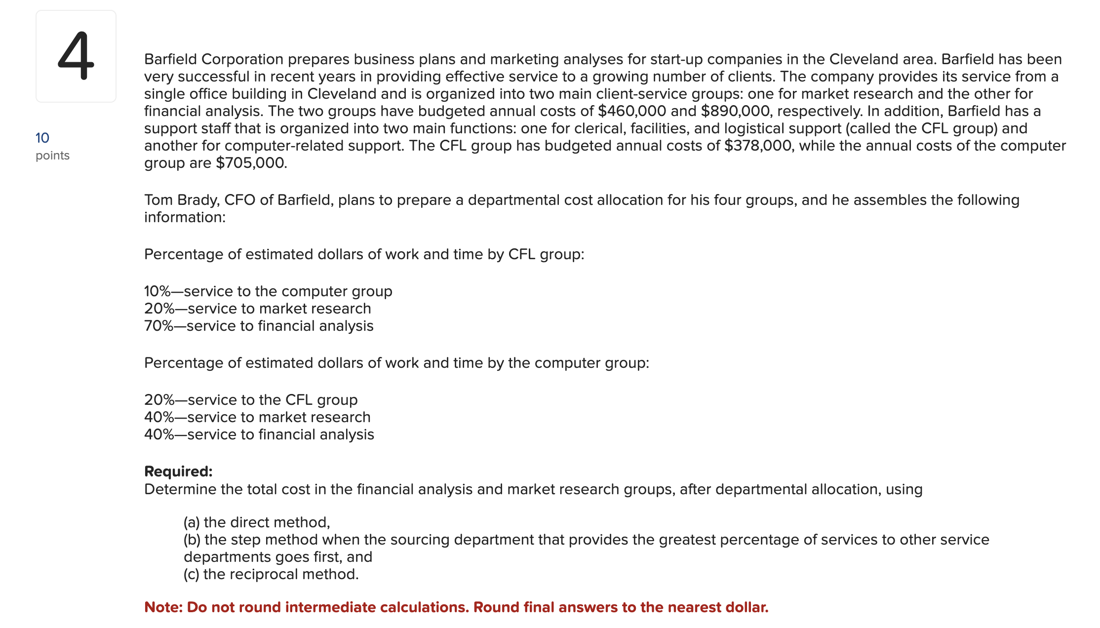 Solved Barfield Corporation prepares business plans and | Chegg.com