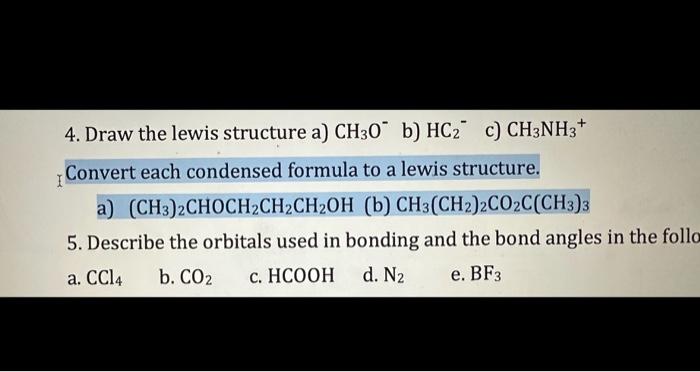 Solved Convert each condensed formula to a lewis structure. | Chegg.com