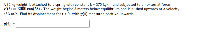 Solved A 15kg ﻿weight is attached to a spring with constant | Chegg.com