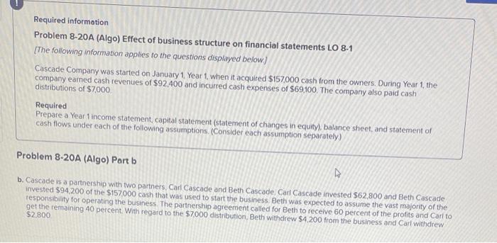 Solved Required information Problem 8-20A (Algo) Effect of | Chegg.com