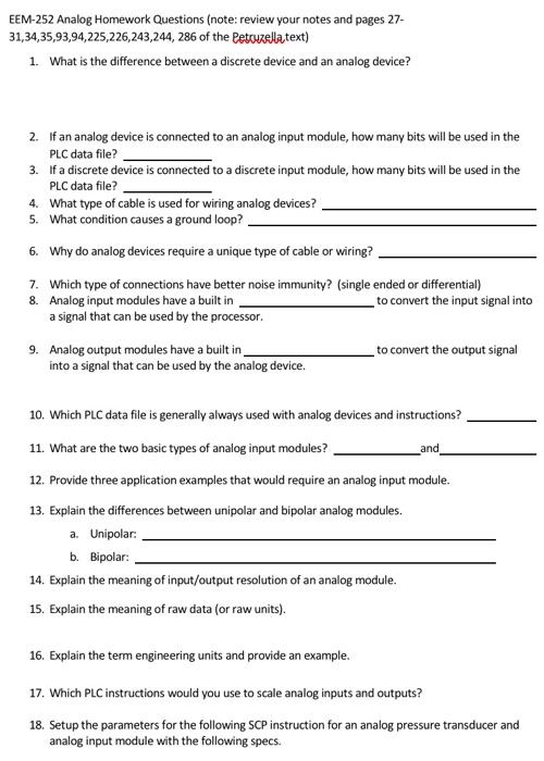 Solved EEM-252 Analog Homework Questions (note: review your | Chegg.com