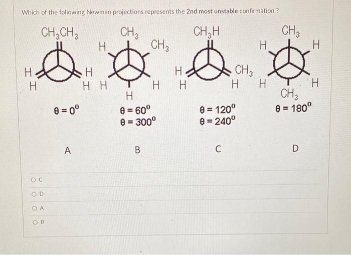 Solved Which of the following Newman projections represents | Chegg.com
