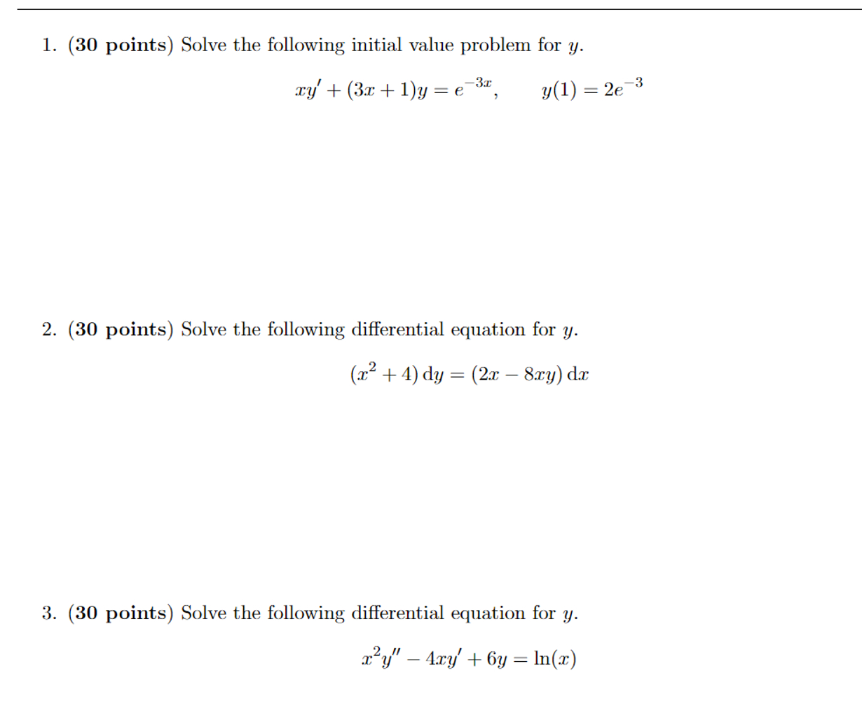 Solved (30 ﻿points) ﻿Solve the following initial value | Chegg.com