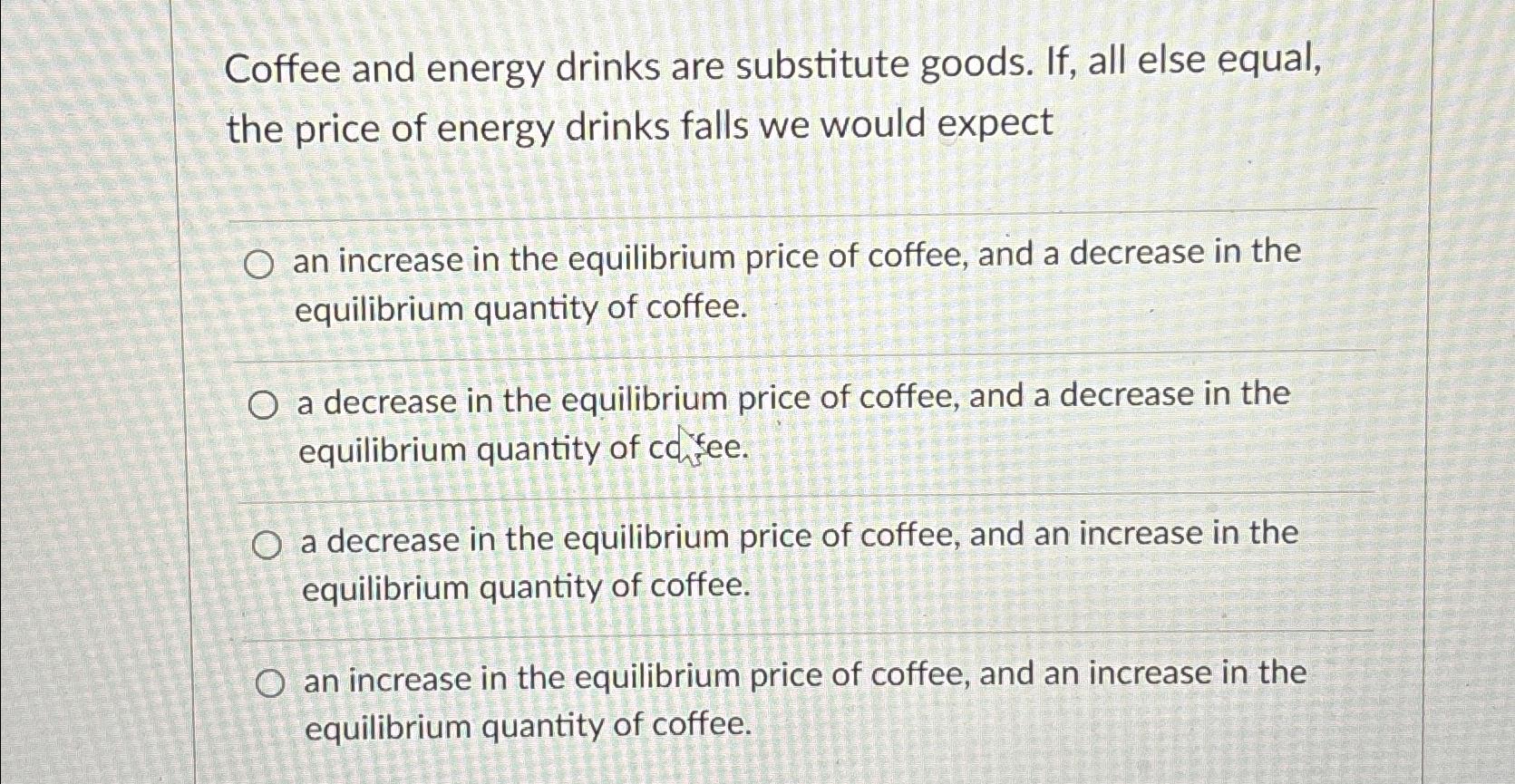 Solved Coffee and energy drinks are substitute goods. If, | Chegg.com