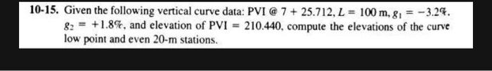 Solved 10-15. Given the following vertical curve data: PVI @ | Chegg.com