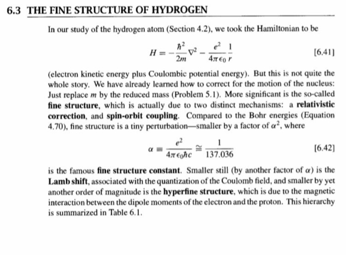 6.3 THE FINE STRUCTURE OF HYDROGEN 2m In our study of | Chegg.com