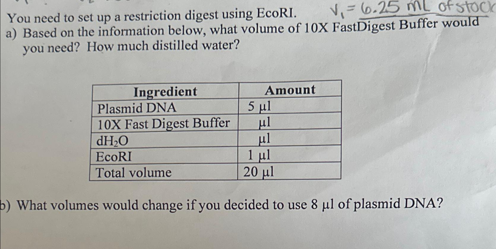 Solved You need to set up a restriction digest using | Chegg.com