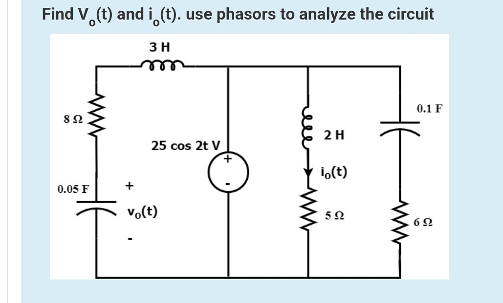 Solved Find V0(t) ﻿and i0(t). ﻿use phasors to analyze the | Chegg.com