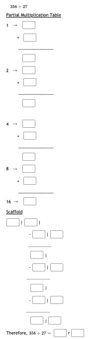 Solved 356 + 27 Partial Multiplication Table 1 + 2 8 16 - | Chegg.com