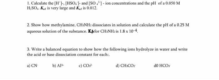 Solved 1. Calculate the [H], [HSO4 ]- and [SO42-] - ion | Chegg.com