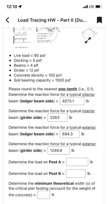 Solved Load Tracing HW - Part II (Du... - Live load =90psf - | Chegg.com