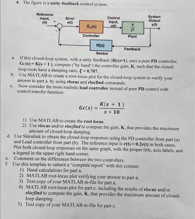 Solved 4. The figure is a unity-feedback control system. a. | Chegg.com
