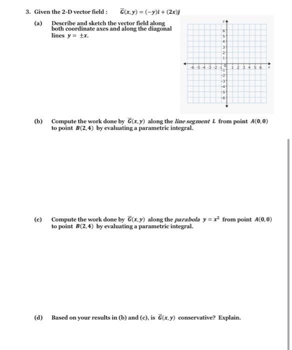 Solved 3. Given the 2-D vector field: G(x, y) = (-y): + | Chegg.com