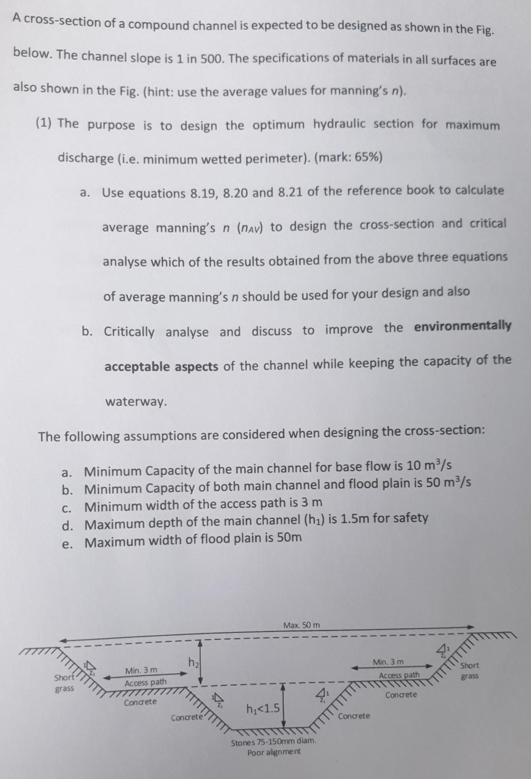 Solved A cross-section of a compound channel is expected to | Chegg.com