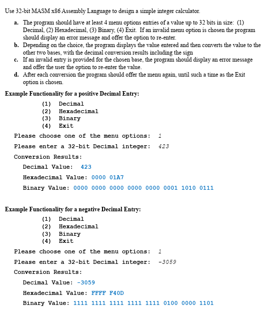 Solved Use 32 -bit MASM x86 ﻿Assembly Language to design a | Chegg.com
