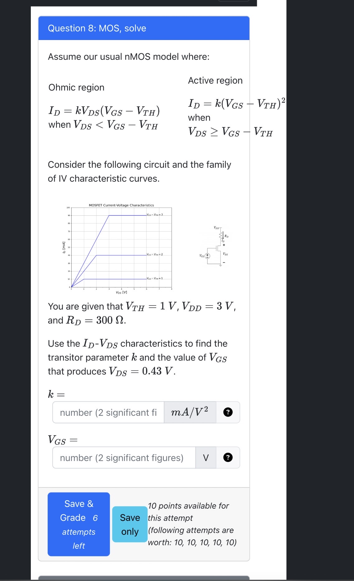 Solved Question 8: MOS, solveAssume our usual nMOS model | Chegg.com