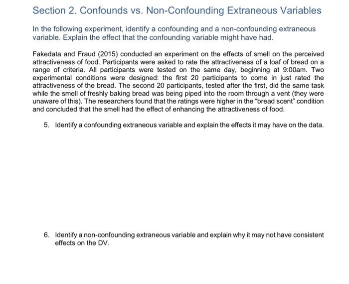 Solved Section 2. Confounds vs. Non-Confounding Extraneous | Chegg.com