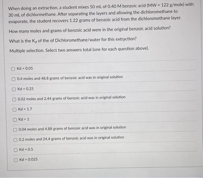 Solved When doing an extraction, a student mixes 50 mL of | Chegg.com