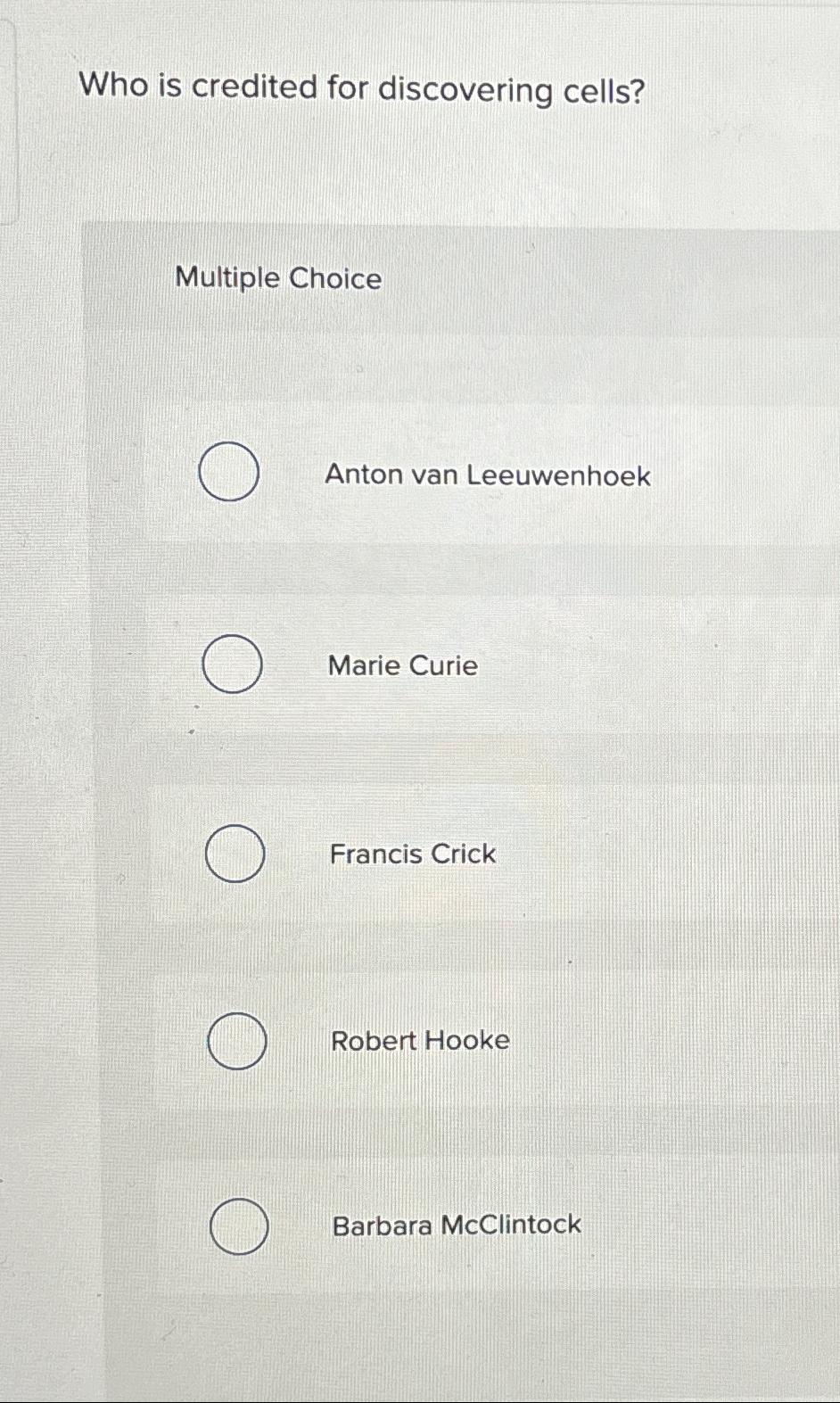Solved Who is credited for discovering cells?Multiple | Chegg.com