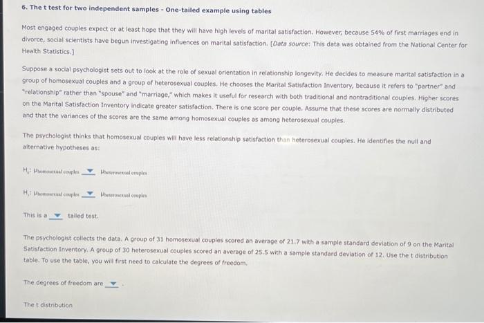 Solved 6. The t test for two independent samples - | Chegg.com
