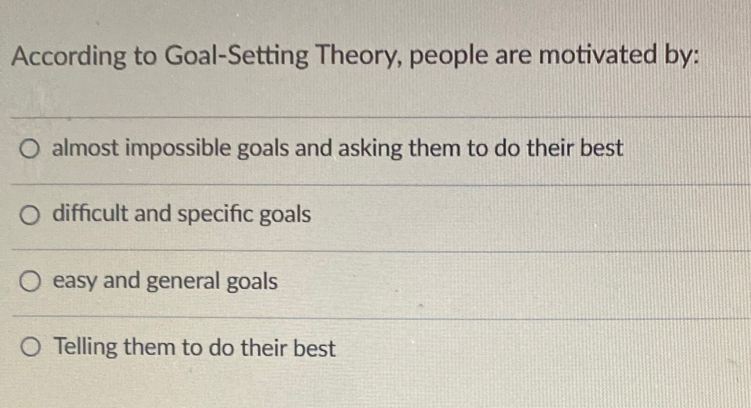 Solved According to Goal-Setting Theory, people are | Chegg.com
