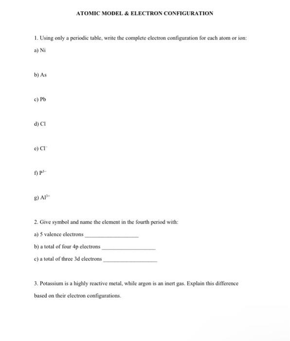 Solved 4. Using only a periodic table, write orbital | Chegg.com