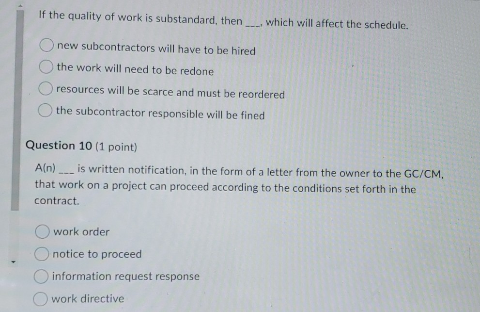 Solved If the quality of work is substandard, then which | Chegg.com