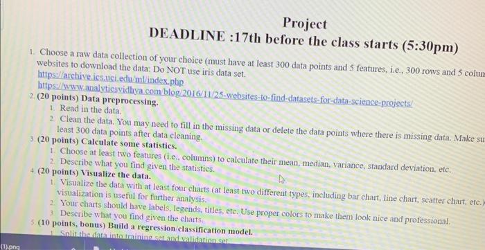 1. Choose a raw data collection of your choice (must | Chegg.com