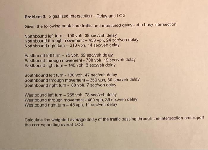 Problem 3. Signalized Intersection - Delay and LOS | Chegg.com