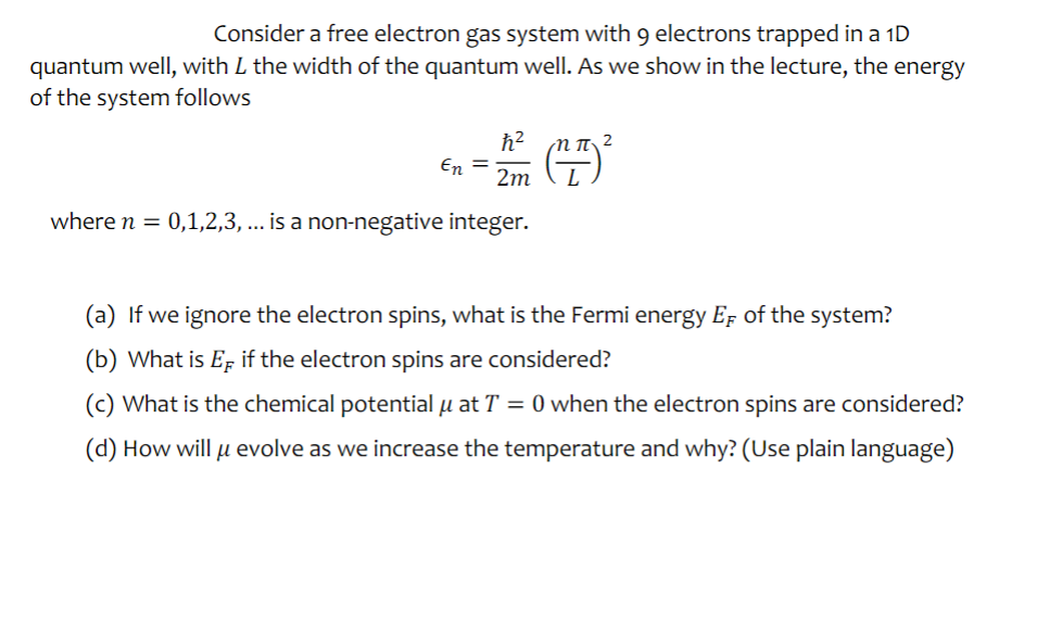 Solved Consider a free electron gas system with 9 ﻿electrons | Chegg.com