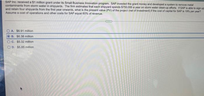 Solved SAP Inc. received a $1 million grant under its Small | Chegg.com