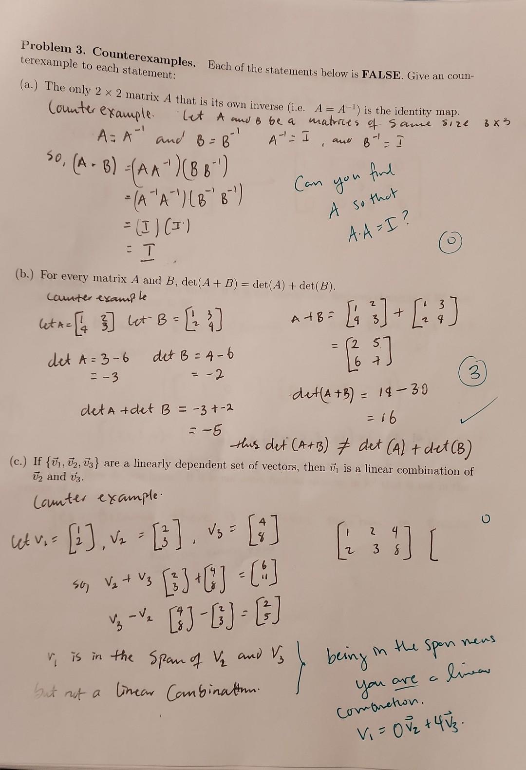 Solved Problem 3. Counterexamples. Each of the statements | Chegg.com